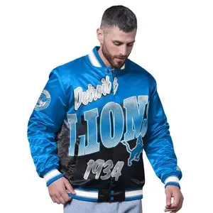 STARTER Detroit Lions Pass Rush Varsity Full-snap Jacket - Blue