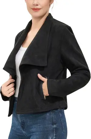 KIMI + KAI Faux Suede Open Front Jacket - Black