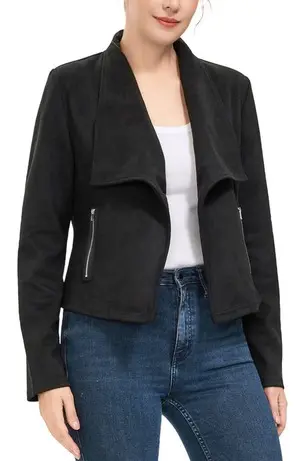 KIMI + KAI Faux Suede Open Front Jacket - Black