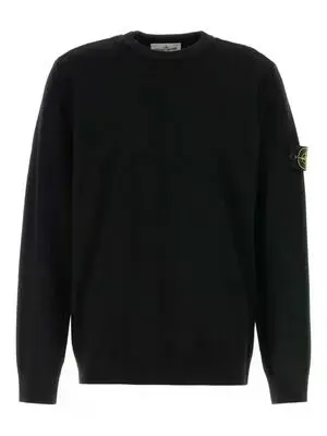 Stone Island Logo Patch Wool Crewneck Sweater - Black