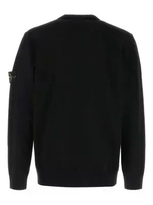 Stone Island Logo Patch Wool Crewneck Sweater - Black