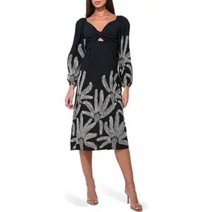 Adelyn Rae Jia Long Sleeve Embroidered Midi Dress