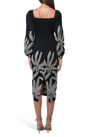 Adelyn Rae Jia Long Sleeve Embroidered Midi Dress