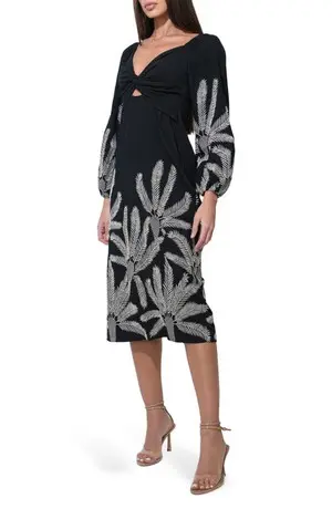 Adelyn Rae Jia Long Sleeve Embroidered Midi Dress