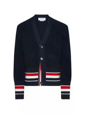 Thom Browne Button-fastening V-neck Cotton Cardigan - Blue