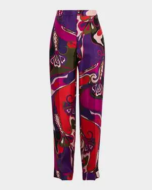 Emilio Pucci Pucci Orchidee Print Silk Straight-Leg Pants - Multicolor