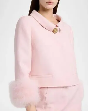Valentino Garavani Feather-trim Crepe Couture Jacket - Rose
