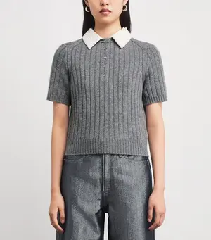 Maje Wool-blend Polo Sweater With Beaded Collar