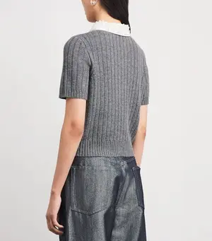 Maje Wool-blend Polo Sweater With Beaded Collar