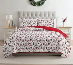 VCNY HOME Multi Christmas Bow Microfiber Quilt Et, Twin - One-color