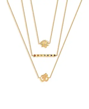 KARMA AND LUCK Lotus Om Chakra Bar Layered Necklace - Gold
