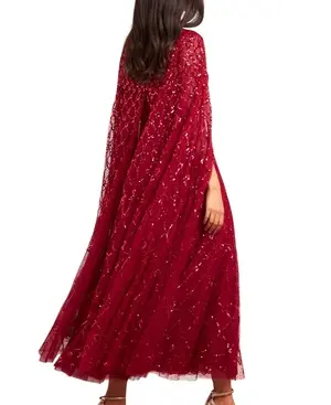 NEEDLE & THREAD Heart Lattice Cape Ankle Gown - Red