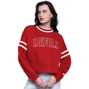 STARTER New Jersey Devils Power Play Cropped Pullover Sweatshirt - Red