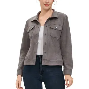 KIMI + KAI Faux Suede Trucker Jacket - Gray