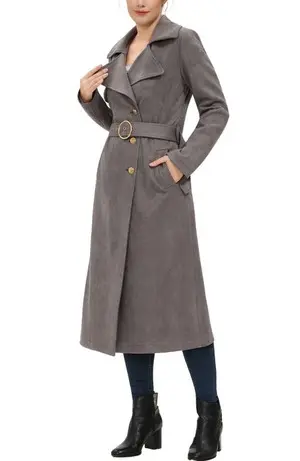 KIMI + KAI Natalia Faux Suede Trench Coat - Gray