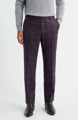 Berle Windowpane Check Merino Wool Dress Pants