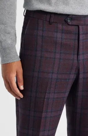 Berle Windowpane Check Merino Wool Dress Pants