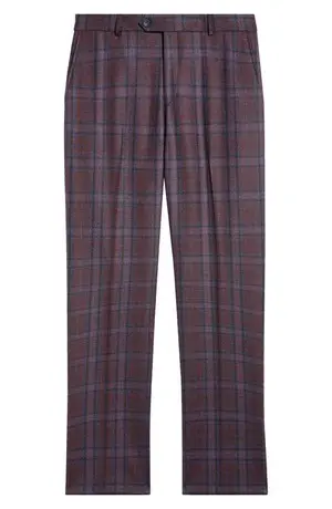 Berle Windowpane Check Merino Wool Dress Pants