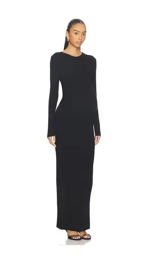BUMPSUIT Soft Rib Maxi Dress With Long Sleeves - Black