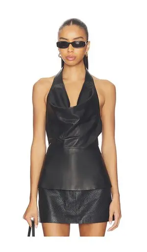 AEXAE Leather Cowl Neck Top