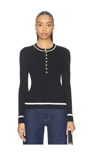 Rag & Bone Kassy Rib Henley Top - Black