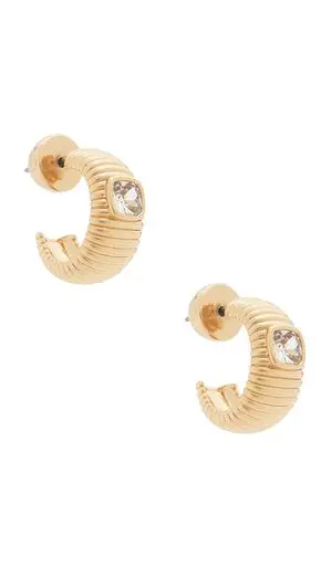 Ettika Ribbed Hoop Earrings - Clear Cystal & Gold