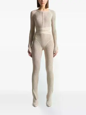 Manière De Voir Ribbed Knit Belted Jumpsuit - Neutrals