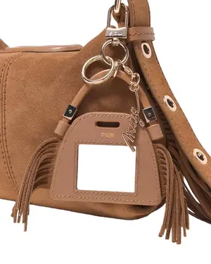 Maje Miss M Fringed Suede Mini Mirror Bag Charm - Camel
