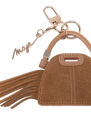 Maje Miss M Fringed Suede Mini Mirror Bag Charm - Camel