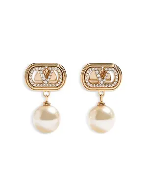 Valentino Garavani Vlogo Signature Drop Earrings - Gold/white