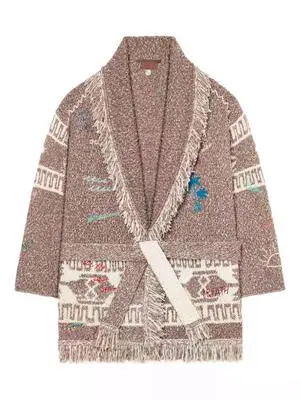 Alanui Patterned Cardigan-coat With Fringed Trim - Brown