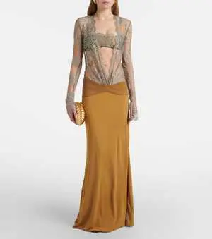 Christopher Esber Sèpienne Lace And Suede Gown