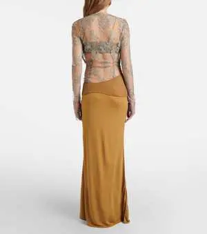 Christopher Esber Sèpienne Lace And Suede Gown