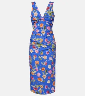 Carolina Herrera Floral Gathered Cotton-blend Midi Dress - Multicoloured