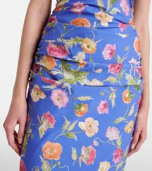 Carolina Herrera Floral Gathered Cotton-blend Midi Dress - Multicoloured
