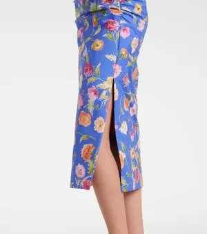 Carolina Herrera Floral Gathered Cotton-blend Midi Dress - Multicoloured