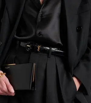 Saint Laurent Cassandre Croc-effect Leather Belt