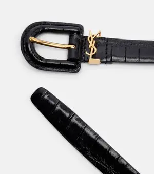 Saint Laurent Cassandre Croc-effect Leather Belt