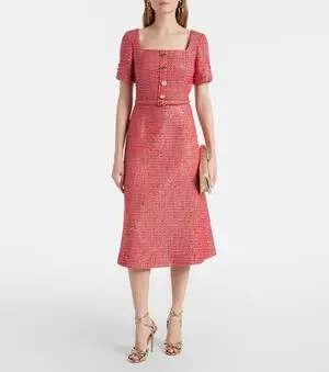 Carolina Herrera Cotton-blend Lamé Tweed Midi Dress - Multicoloured