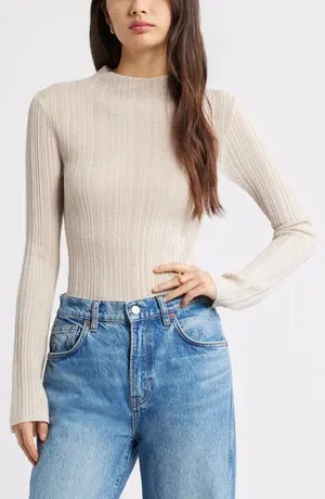 Open Edit Mock Neck Sweaters For Women