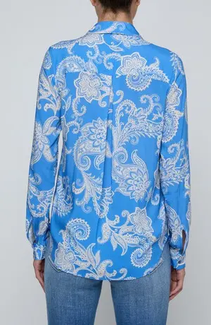 L'Agence Holly Paisley Print Button-up Shirt - Regatta Blue/ivy 2tone Paisley