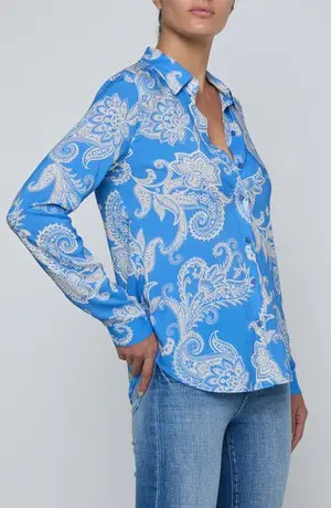 L'Agence Holly Paisley Print Button-up Shirt - Regatta Blue/ivy 2tone Paisley