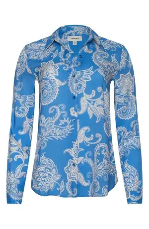 L'Agence Holly Paisley Print Button-up Shirt - Regatta Blue/ivy 2tone Paisley