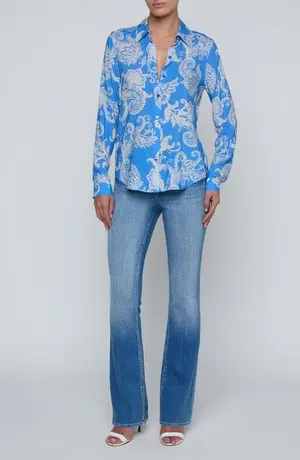 L'Agence Holly Paisley Print Button-up Shirt - Regatta Blue/ivy 2tone Paisley