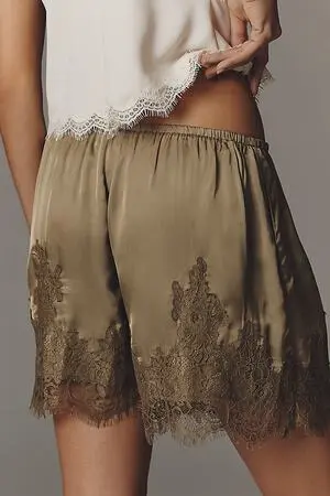 LYREBIRD Lace-trim Silky Shorts - Olive