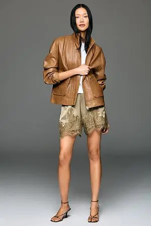 LYREBIRD Heirloom Lace-trim Satin Shorts - Olive