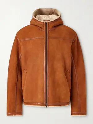THE ELDER STATESMAN Leather-trimmed Shearling Hooded Jacket