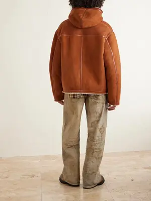 THE ELDER STATESMAN Leather-trimmed Shearling Hooded Jacket