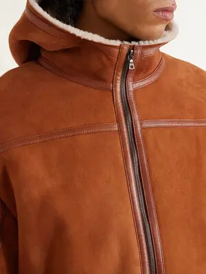 THE ELDER STATESMAN Leather-trimmed Shearling Hooded Jacket