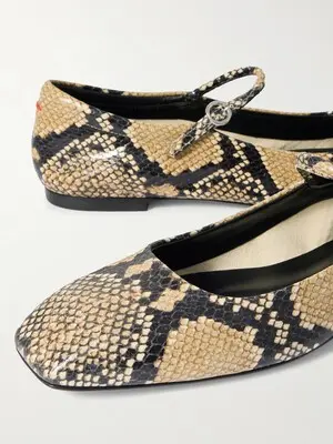 AeydĒ Uma Snake-effect Leather Mary Jane Ballet Flats - Animal Print